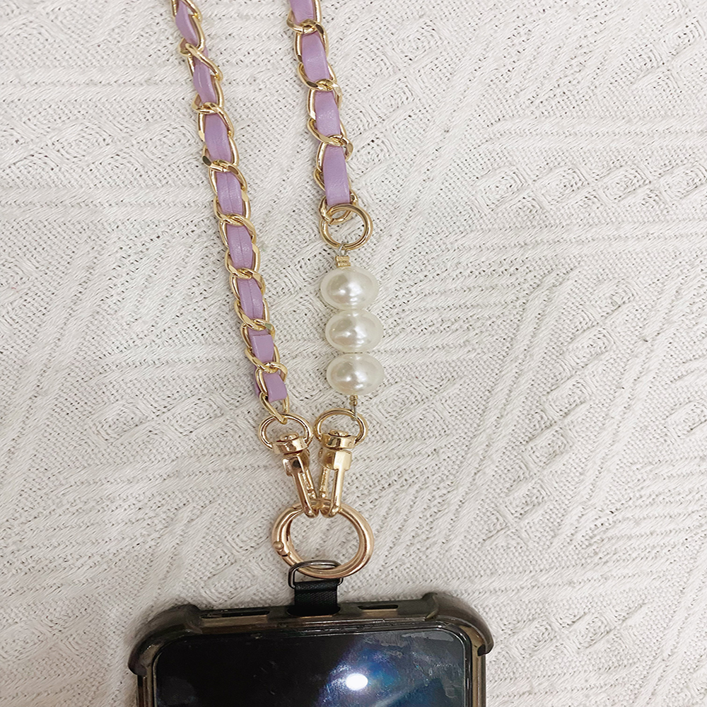 Diagonal Pearl Leather Card Chain Mobile Phone Lanyard INS Long Style ...