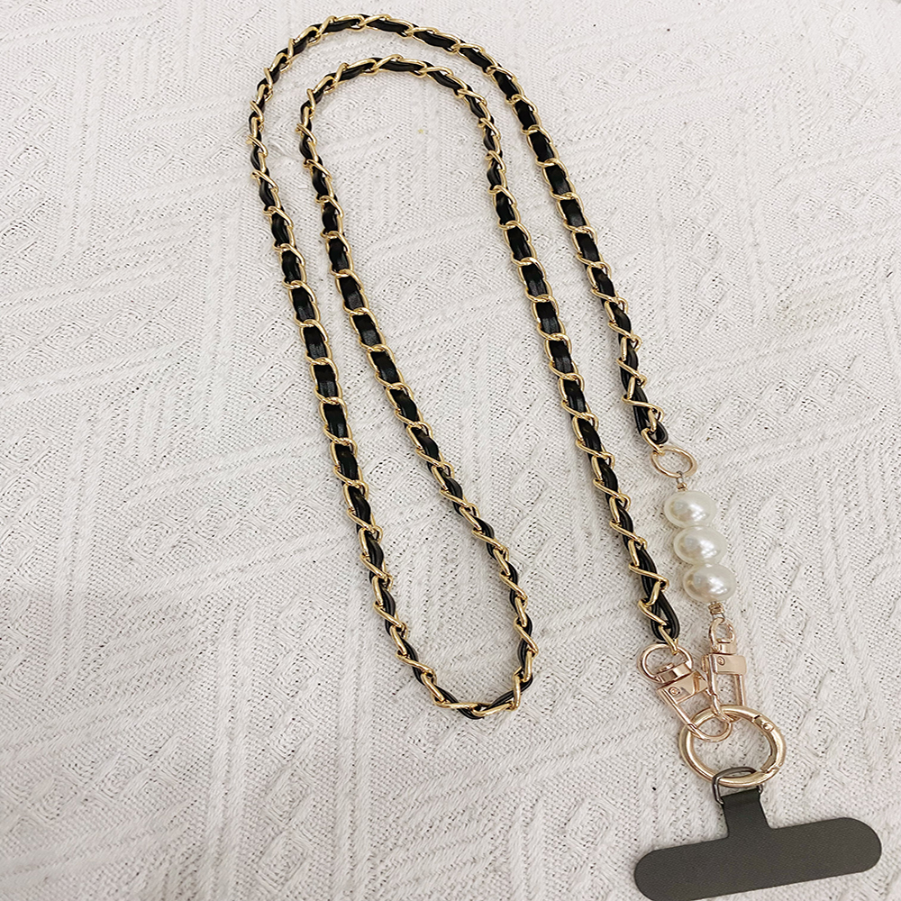 Diagonal Pearl Leather Card Chain Mobile Phone Lanyard INS Long Style ...