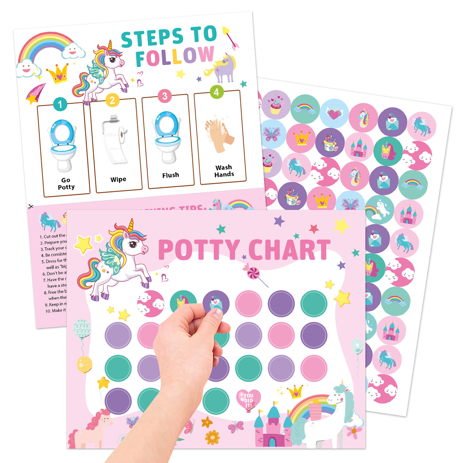 Potty Training Sticker Chart, 10 Potty Charts 280 Round Stickers ...