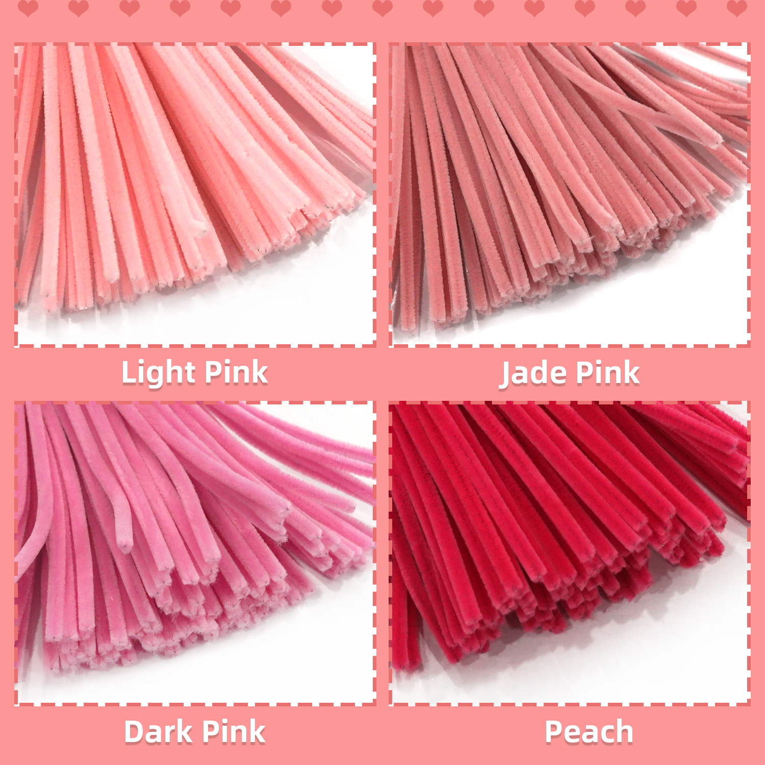 200pcs Pink Series Pipe Cleaner Craft Dark Pink,Light Pink,Jade Pink ...