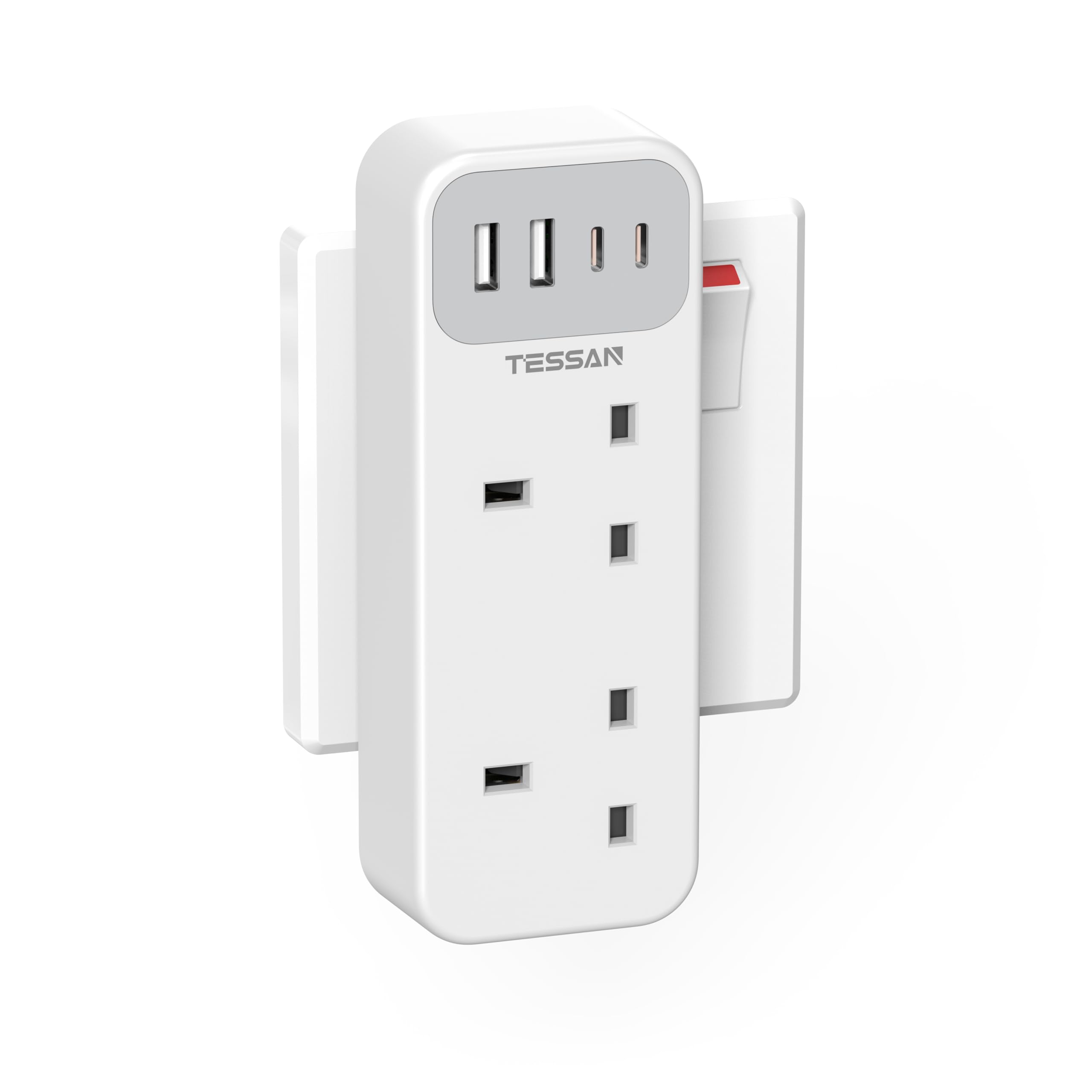 TESSAN Extension Plug Adapter with 4 USB(2 USB C), 2 Way Multi Plug ...