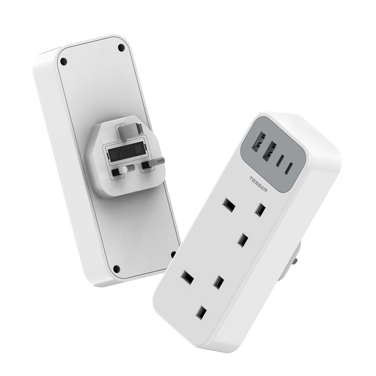 TESSAN Extension Plug Adapter with 4 USB(2 USB C), 2 Way Multi Plug ...