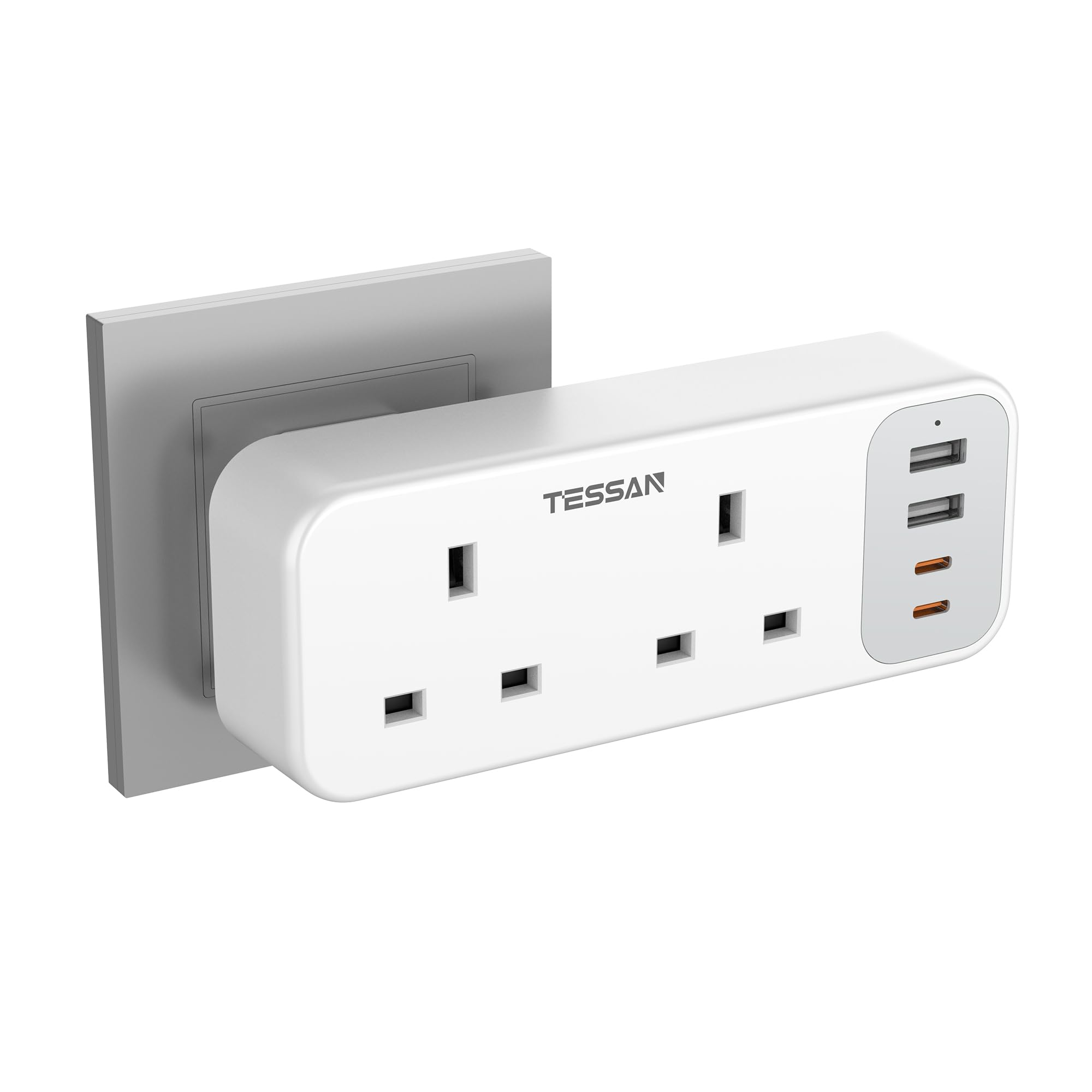 TESSAN Extension Plug Charger Adapter With 2 USB/2 USB C, 2 Way Plugs ...