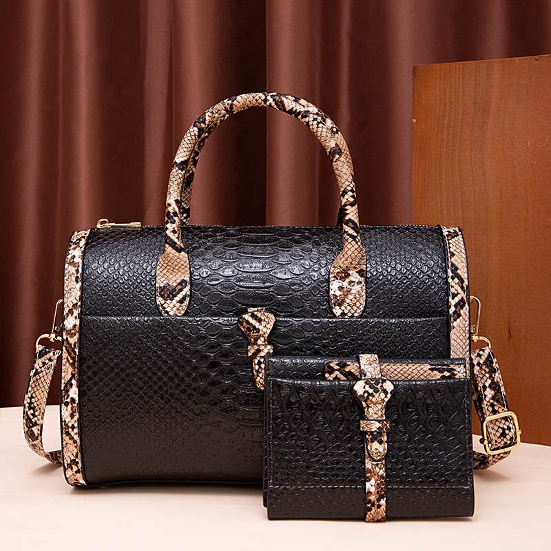 Crocodile Pattern Snake Pattern Boston Bag, Classic Shaped Large ...