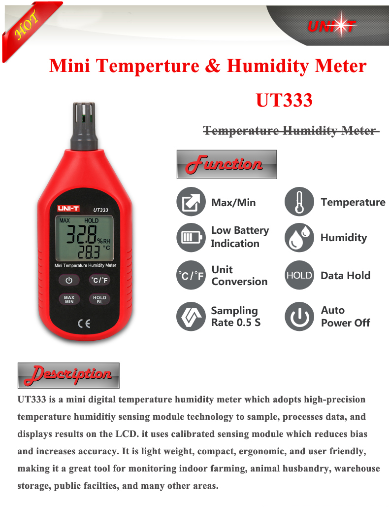 UNI-T UT333 Mini Temperature Humidity Meter Indoor Outdoor Hygrometer ...