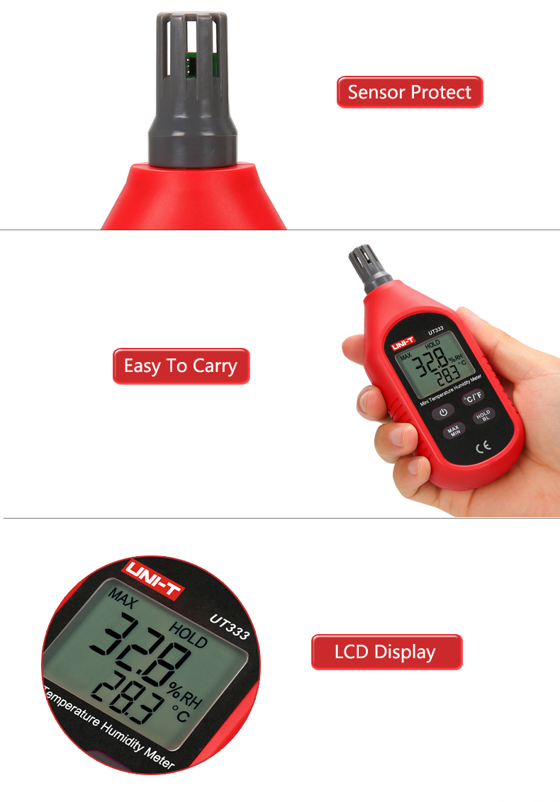 UNI-T UT333 Mini Temperature Humidity Meter Indoor Outdoor Hygrometer Overload Indication Unit ...