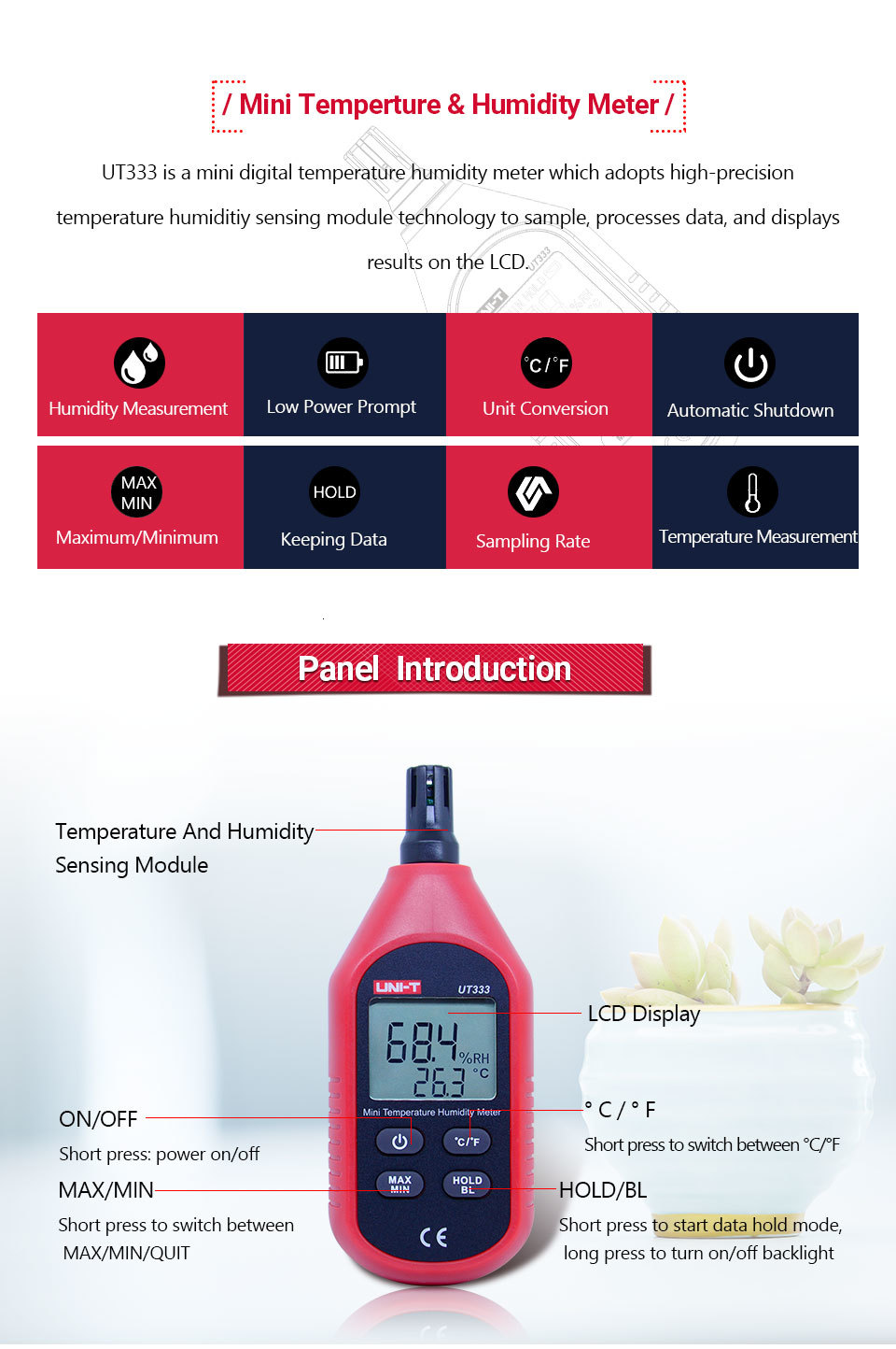 UNI-T UT333 Mini Temperature Humidity Meter Indoor Outdoor Hygrometer ...