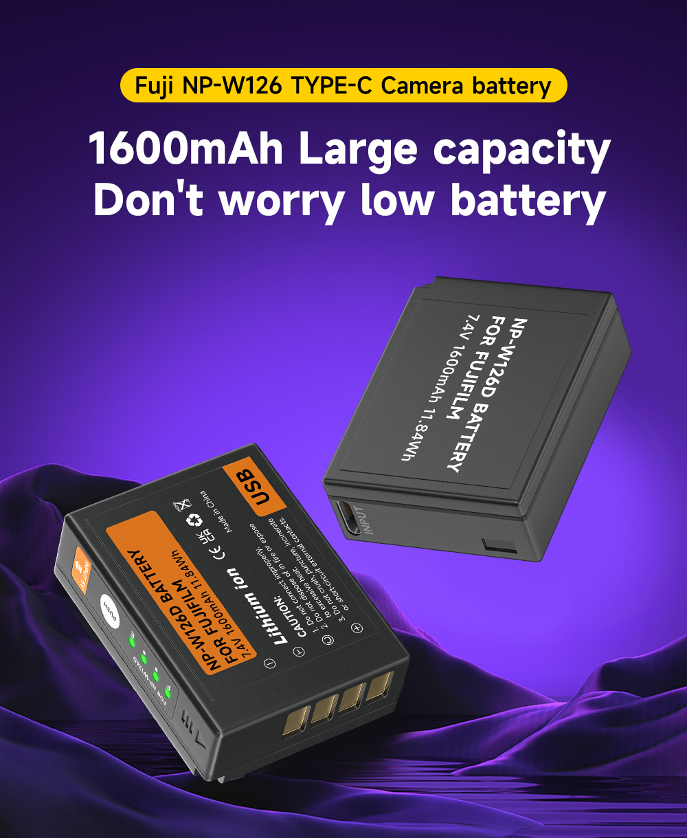 Cityork 1600mAh NP-W126 NP W126 NP-W126S W126S Battery With USB Type-C ...