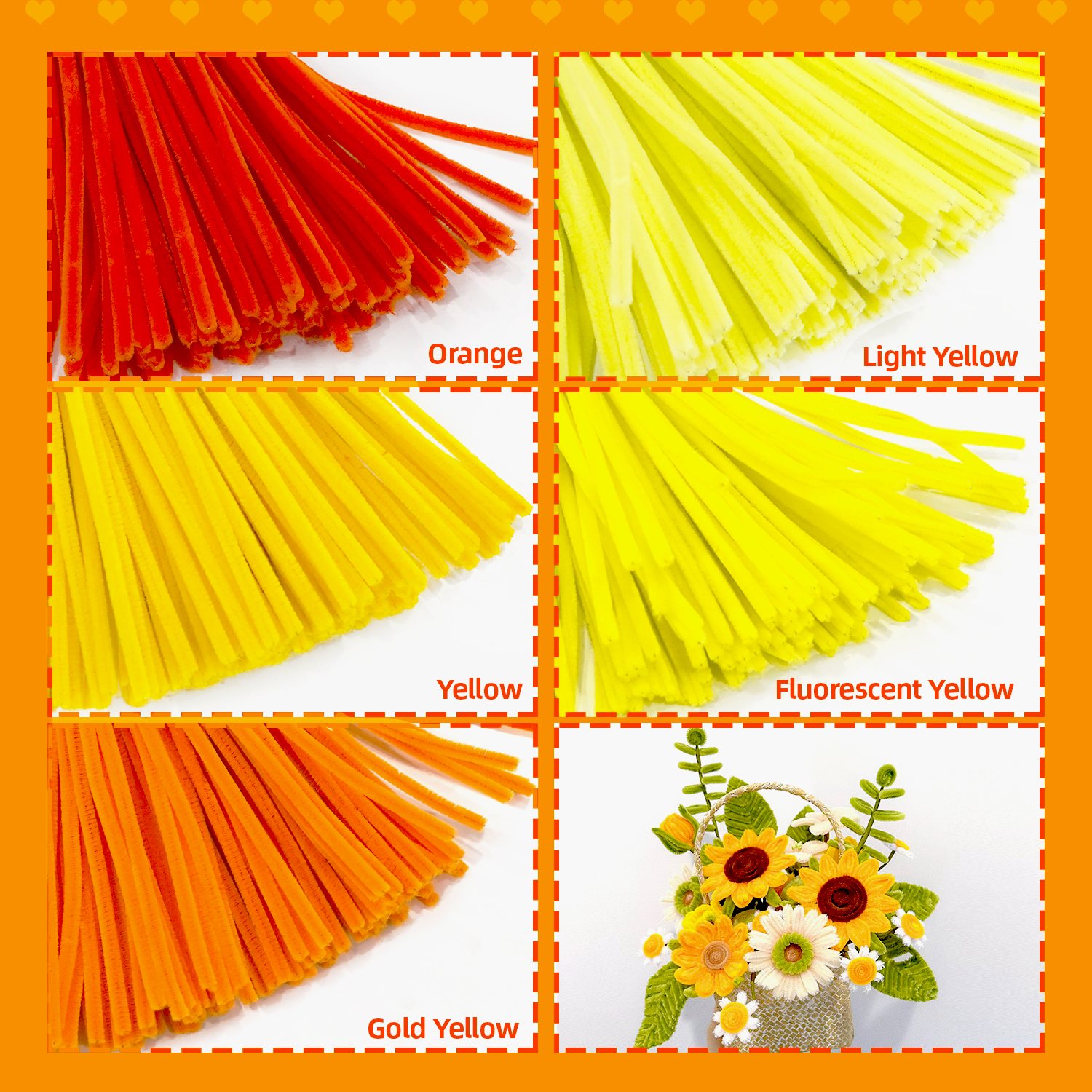 200pcs yellow series Pipe Cleaners Craft Chenille Stem, Orange ...