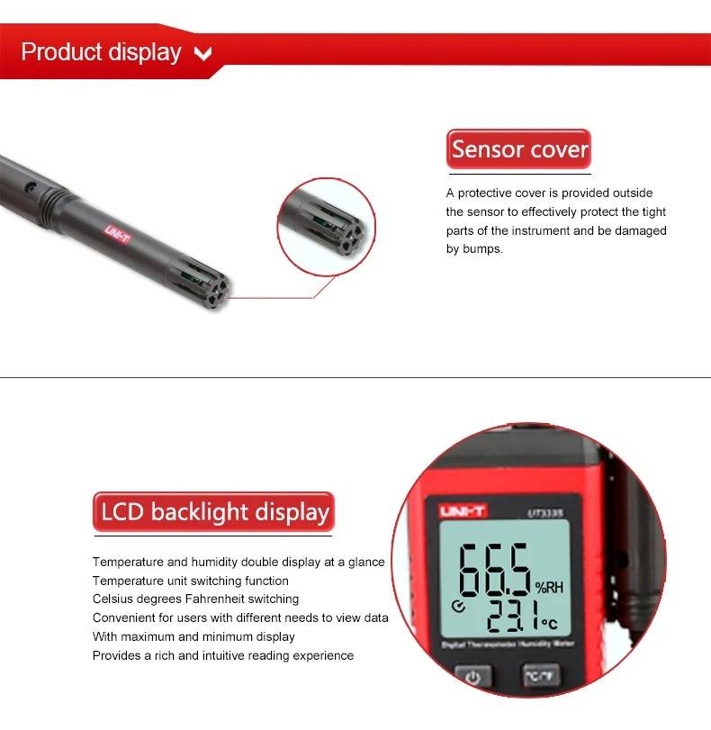 UNI-T UT333S Mini Temperature Humidity Meter Outdoor Hygrometer ...
