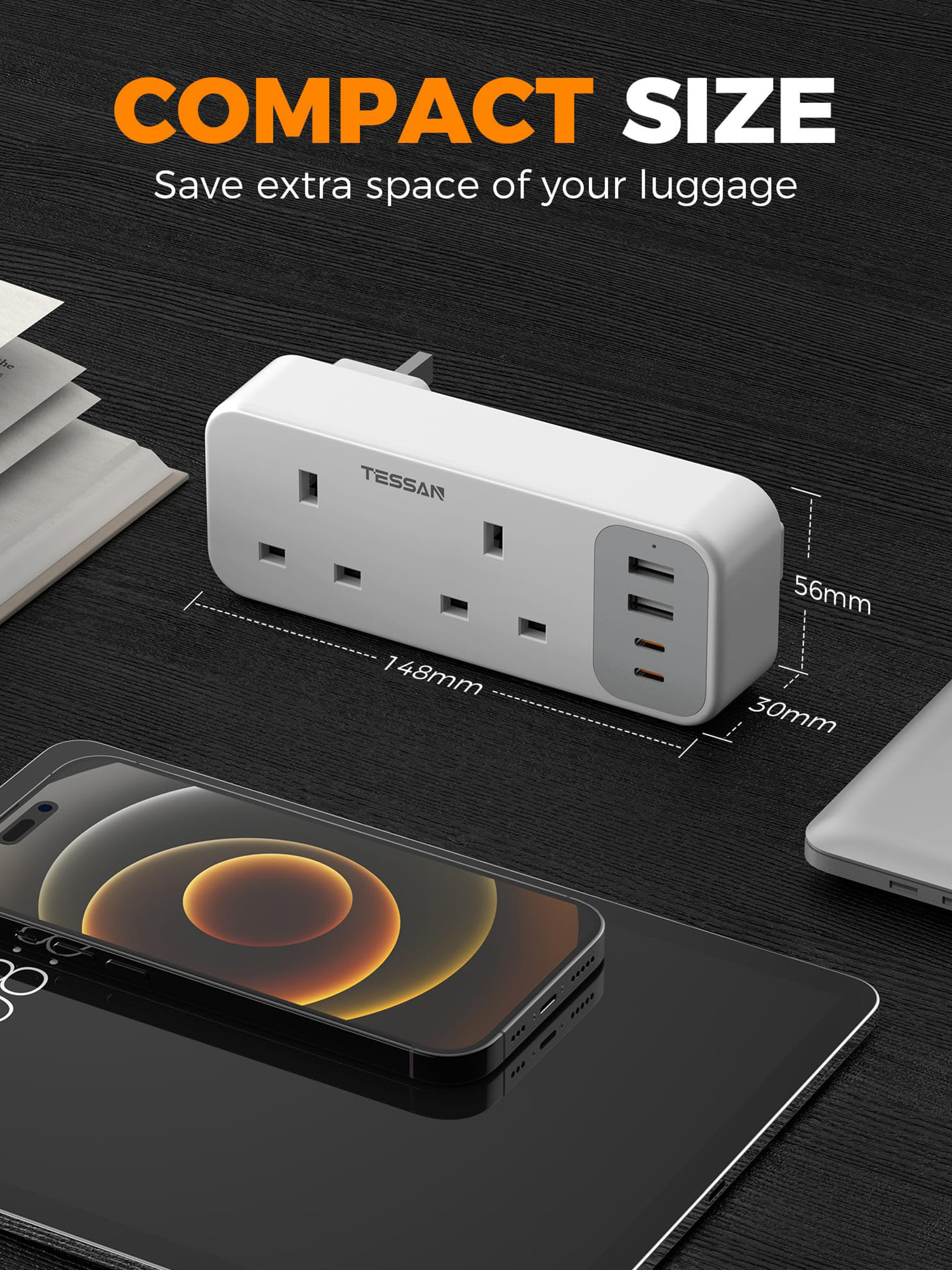 TESSAN Multi Plug Adapter With 2 USB/2 USB C, Extension Power Socket ...