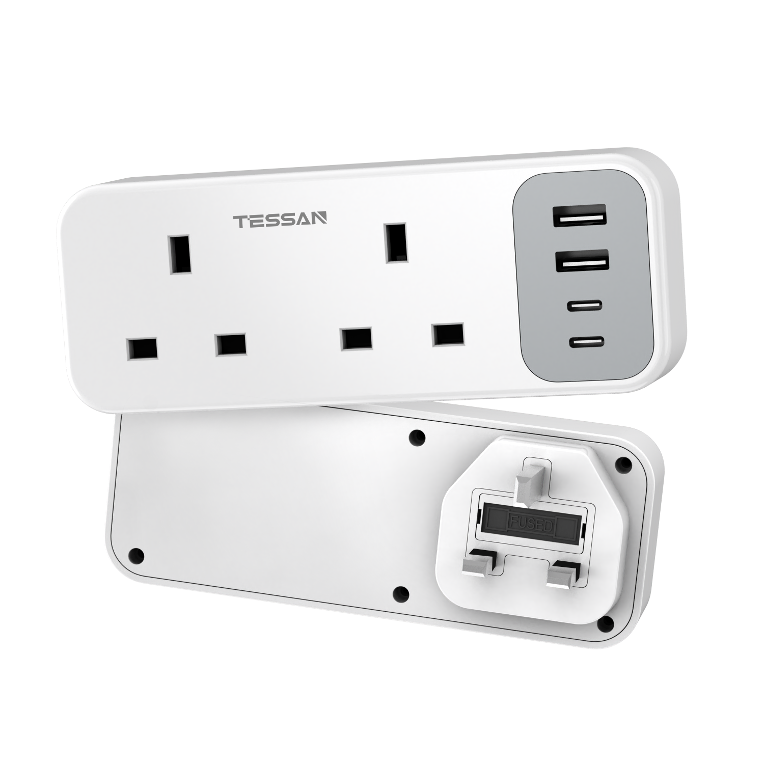 TESSAN Extension Plug Charger Adapter With 2 USB/2 USB C, 2 Way Plugs ...