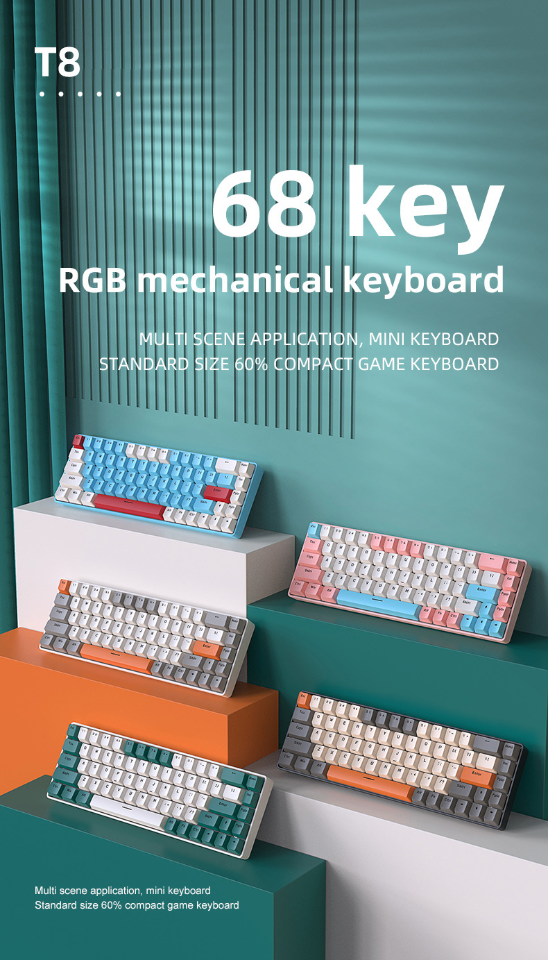 2024 New ZIYOULANG T8 Gaming Keyboard Type C RGB Backlit Double-Shot ...