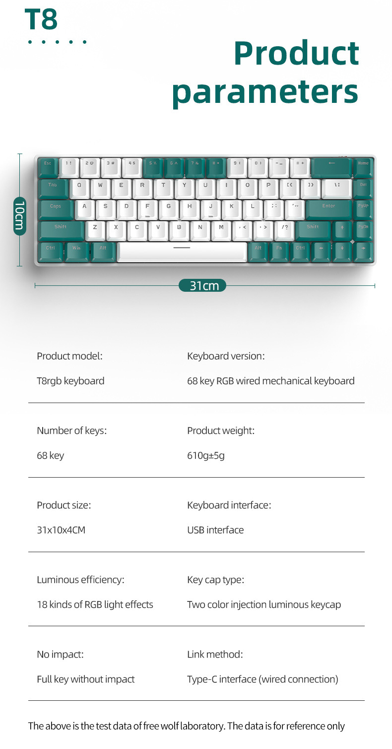 2024 New ZIYOULANG T8 Gaming Keyboard Type C RGB Backlit Double-Shot ...