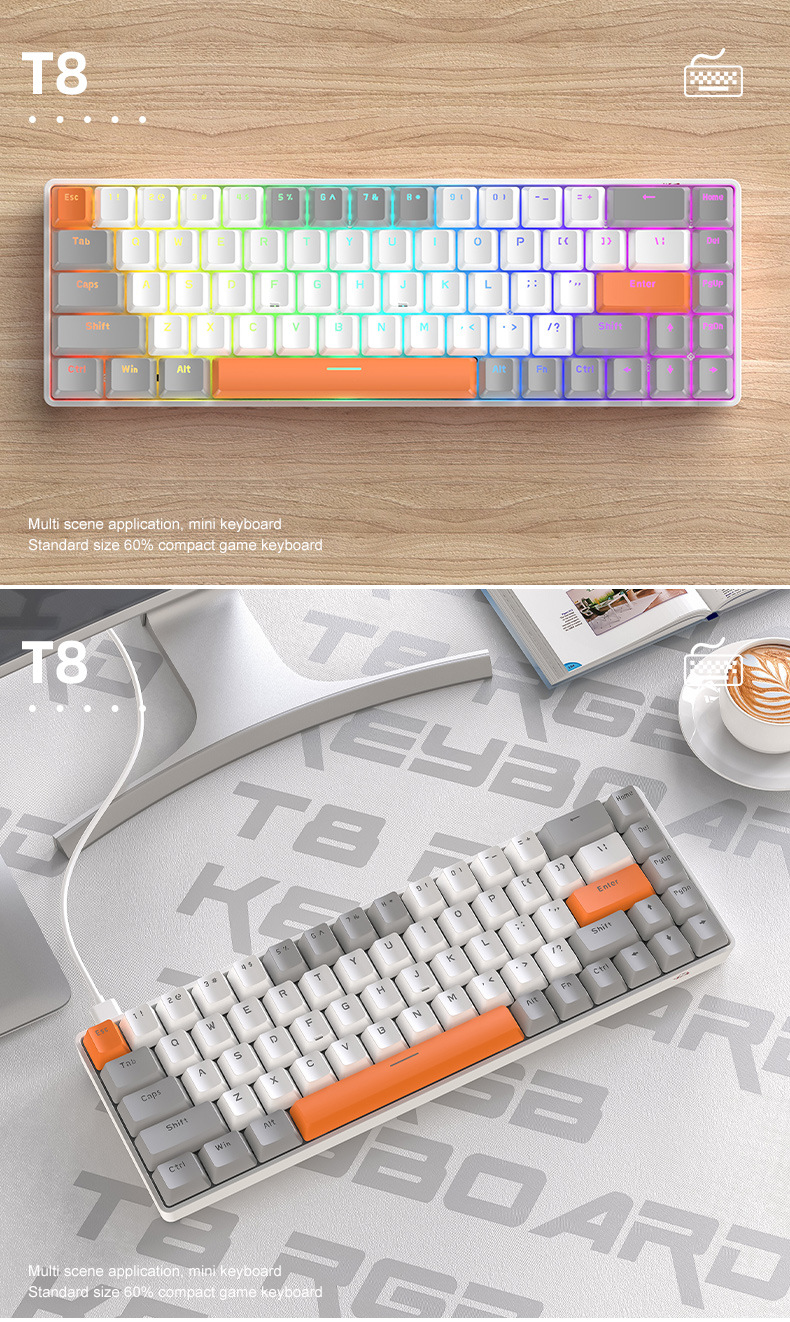 2024 New ZIYOULANG T8 Gaming Keyboard Type C RGB Backlit Double-Shot ...