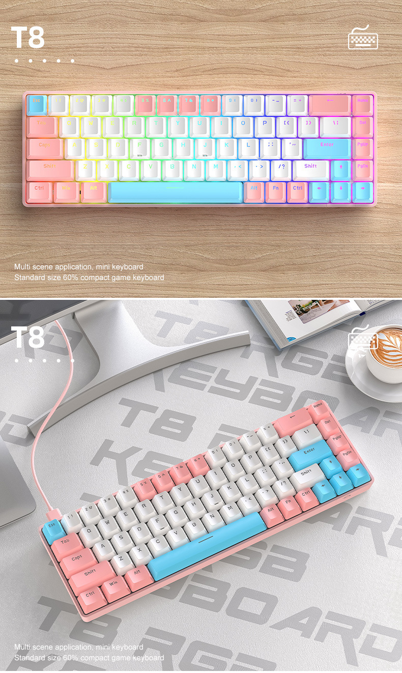 2024 New ZIYOULANG T8 Gaming Keyboard Type C RGB Backlit Double-Shot ...