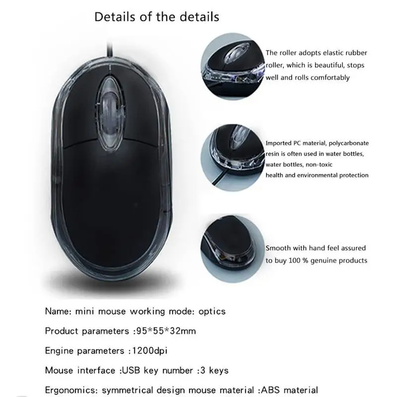 1Pc Wired USB Optical 3-Button Mouse 1000 DPI Wired Mouse For Home ...