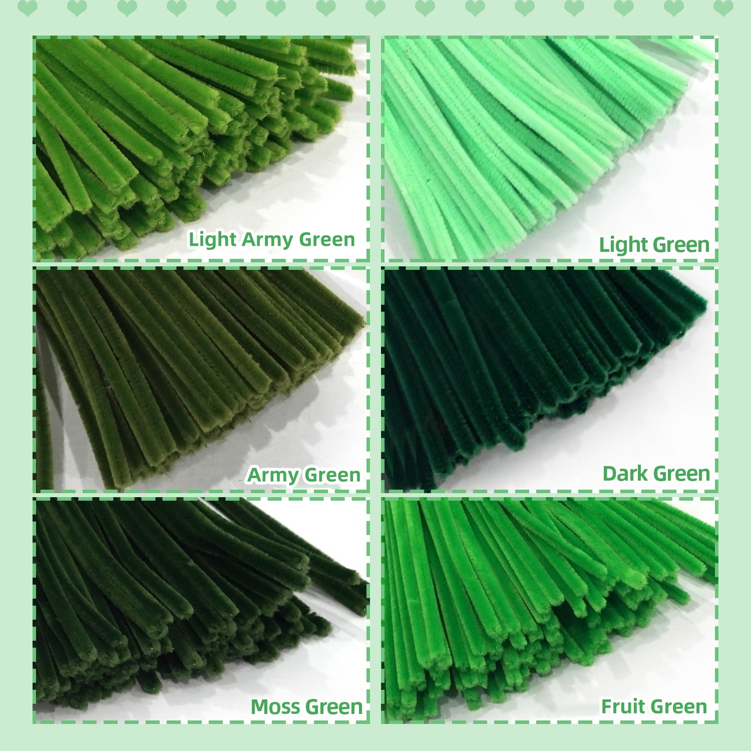 200Pcs Green Serie Pipe Cleaners Craft Chenille Stem, Light Army Green ...