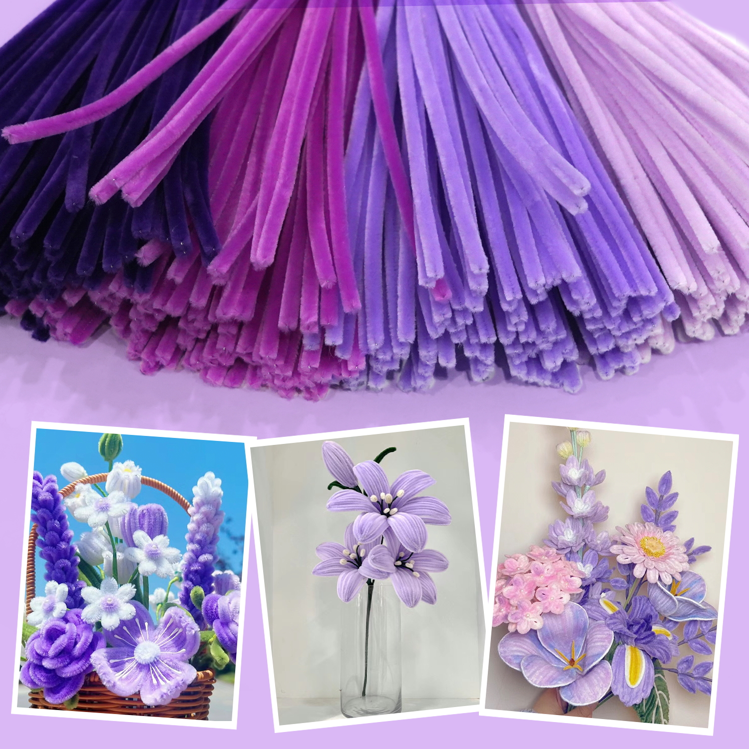 200pcs purple Serie Pipe Cleaners Craft Chenille Stem,Light Purple Dark ...