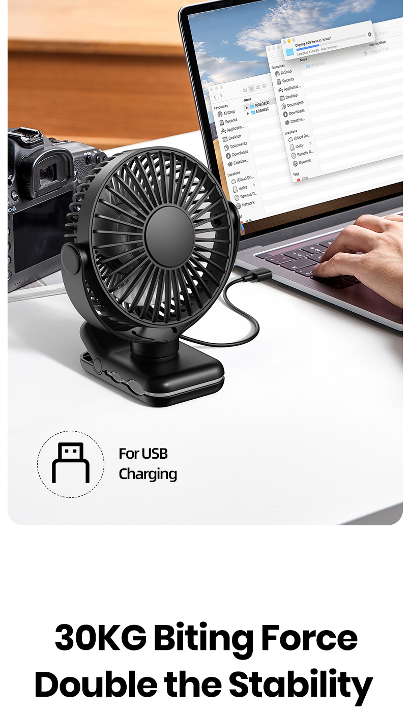 TOPK Clip Fan [USB Powered] 720° Rotation 3 Speed Modes Strong Wind ...