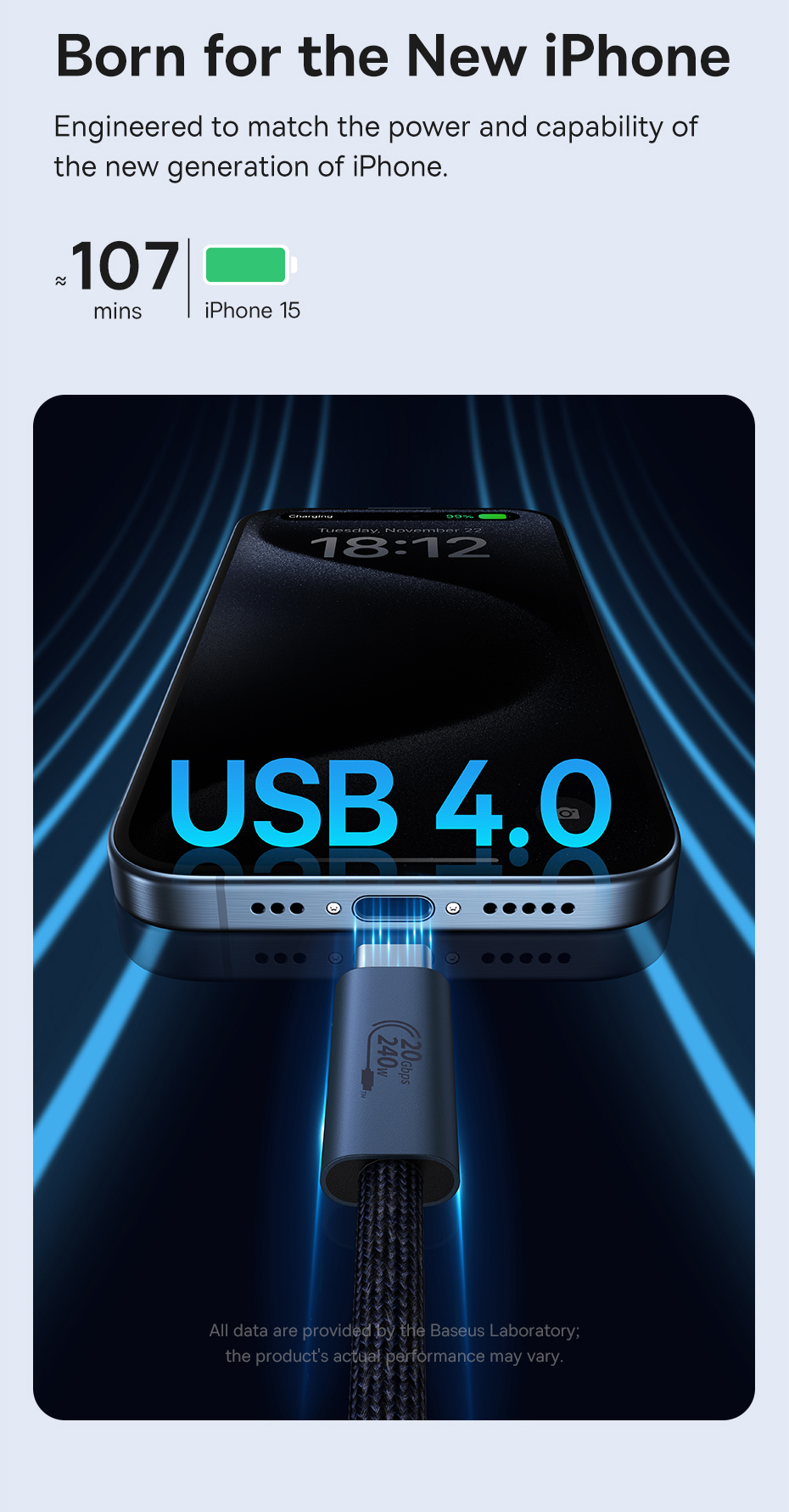 Baseus 240W USB 4.0 20Gbps USB C Ultra Fast Charging Cable 8K/60HZ Type C to Type C Data Cable ...