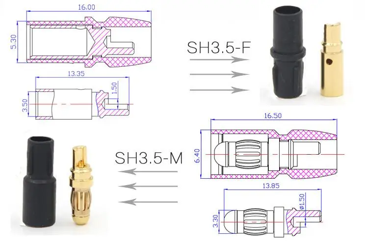 10 Pair Amass 3.5mm SH3.5 Gold Plated Connector with Protective Sleeves ...