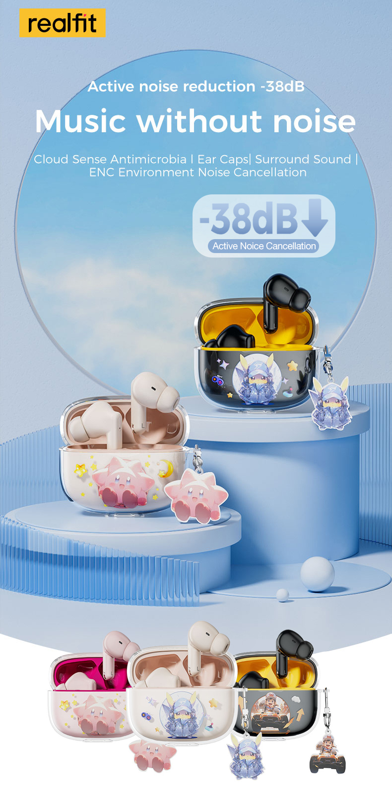 Realfit F3 ANC Bluetooth Earphone -38dB Noise Cancelling Tws Earbuds ...