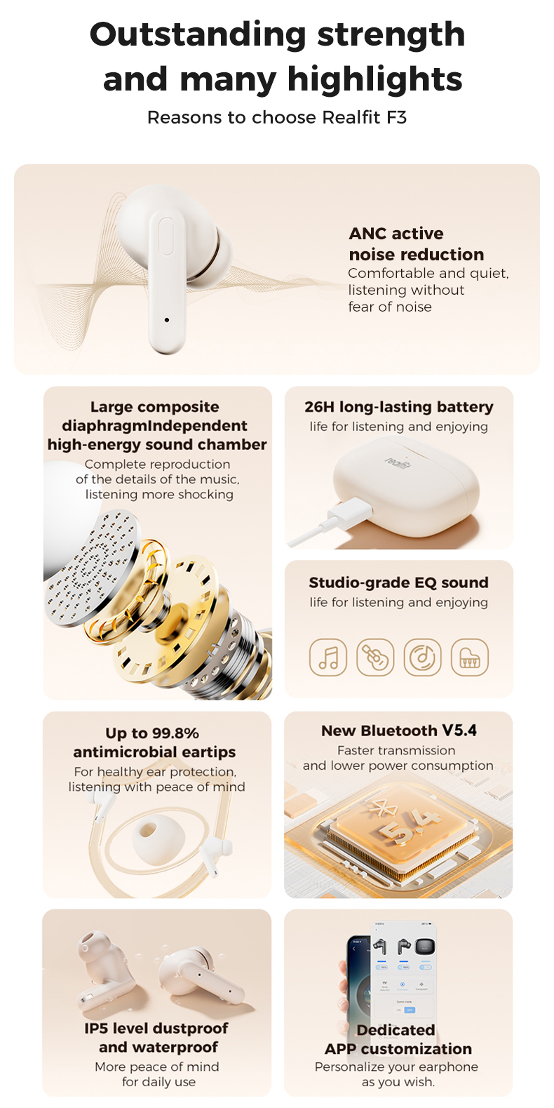 【Local stock】Realfit F3 Bluetooth Earphone -38dB Noise Cancellation ...