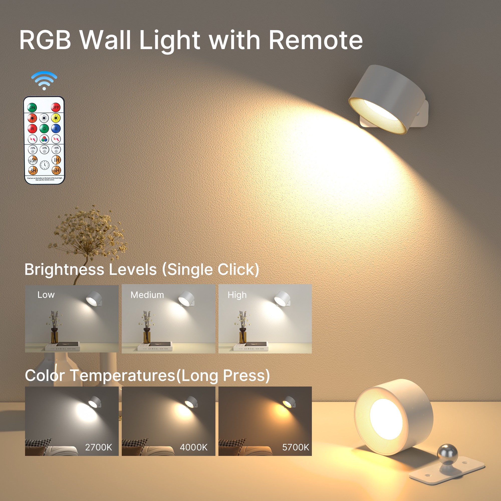 Magnetic Wall Lamp LED Wall Sconce Wall Mounted Lamp With Rechargeable ...