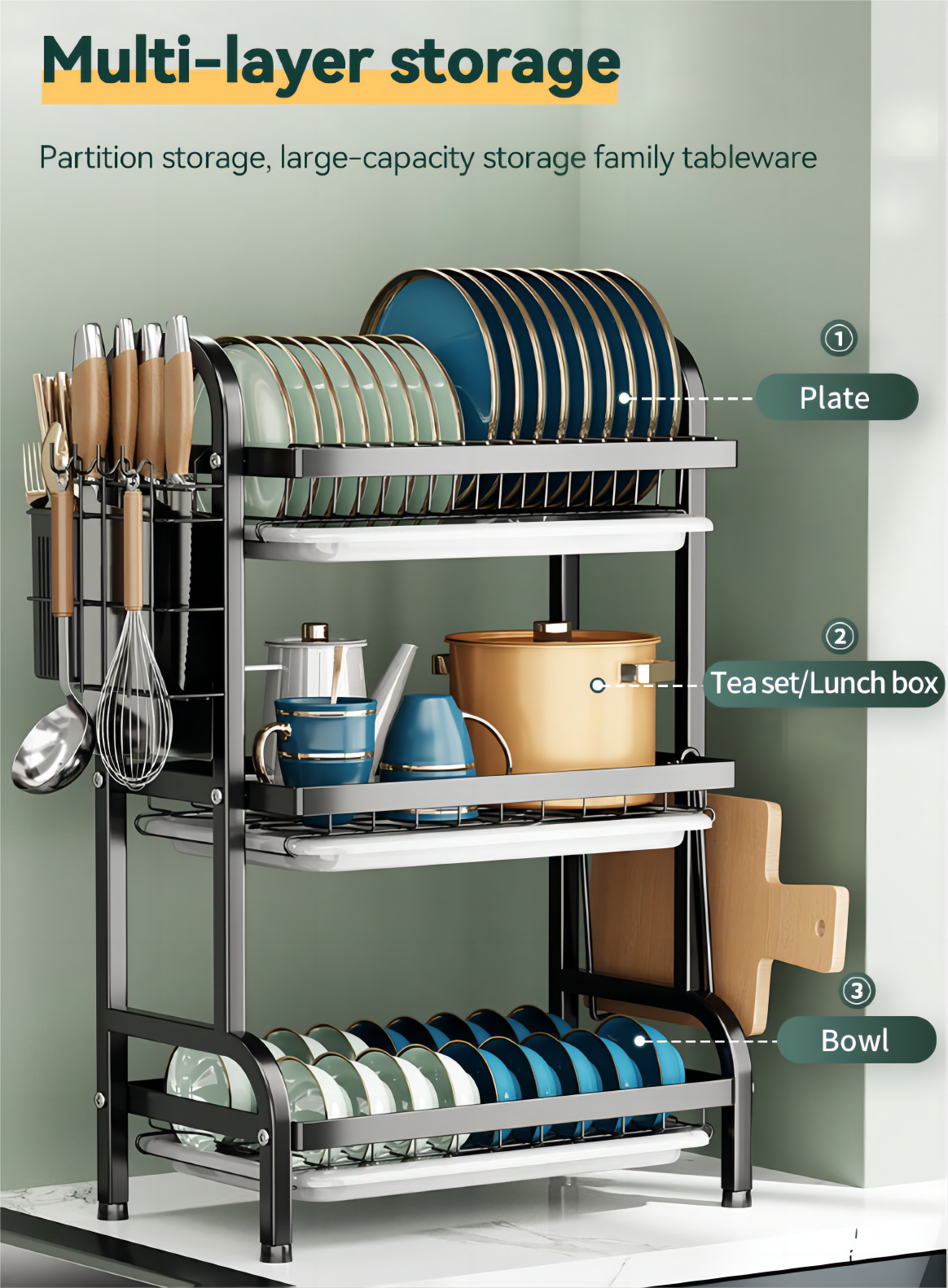 Hitam Emas Gold Rak Pinggan Rak Dapur Kabinet Rack Kitchen Rack Dish ...