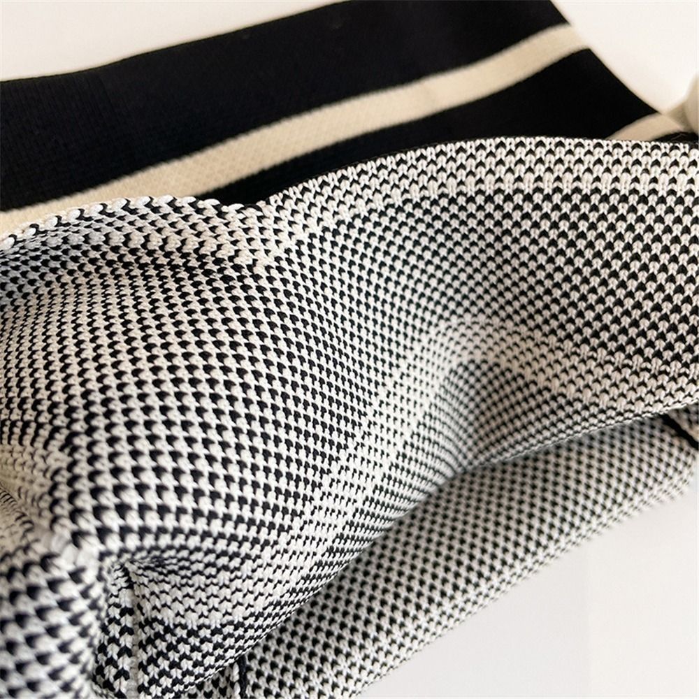 LANJ Knit Handbag Student Wide Stripe Handmade Plaid Tote Bag | Shopee ...