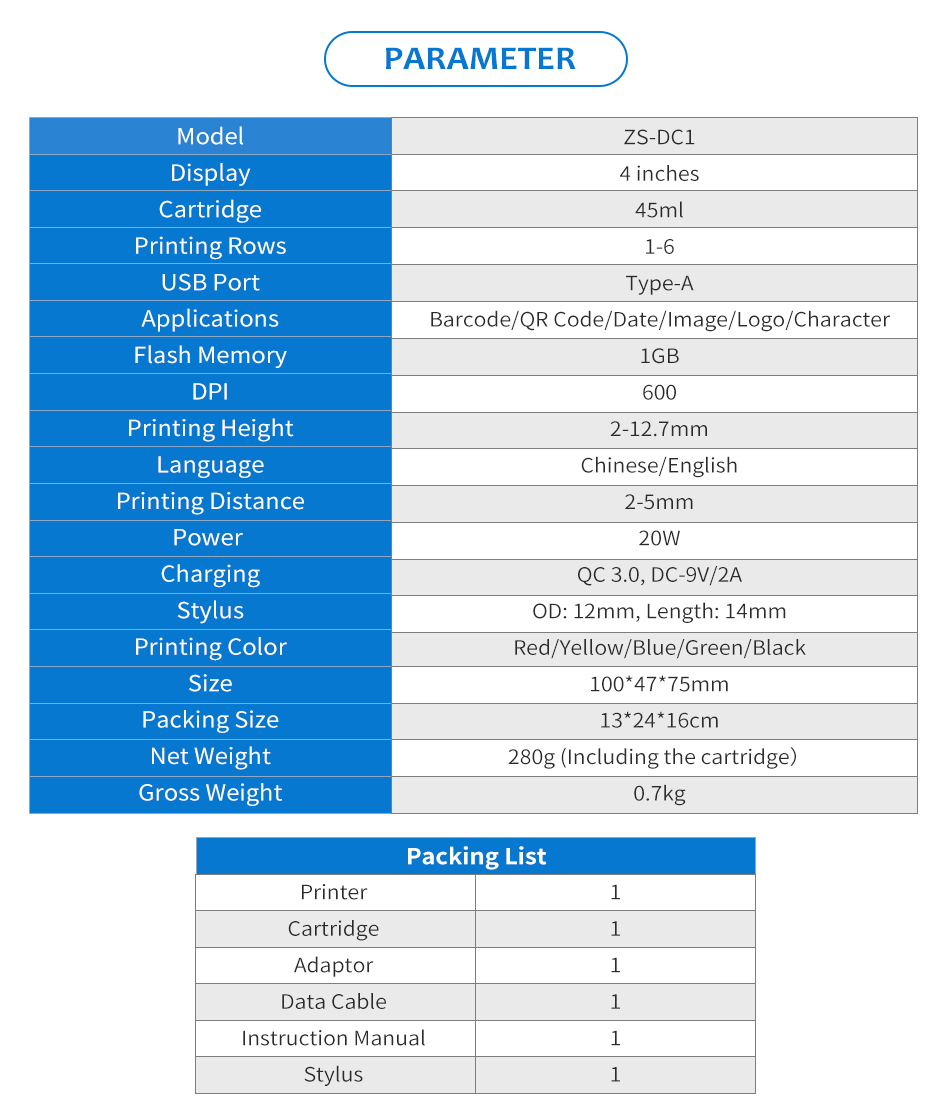 ZONESUN ZS-DC1 Handheld Inkjet Printer Portable Date Coding Machine 12.7mm QR Code Barcode Batch ...