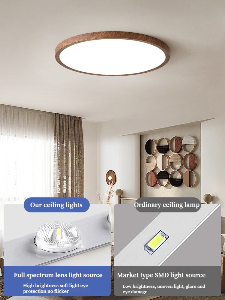 Modern LED Wood Grain Ceiling Lamp Ultrathin Walnut Log Color Ceiling ...