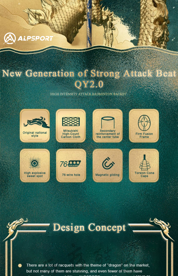 ALP QY 2.0 4U Max 38LBS Golden Dragon Pattern Badminton Racket Ori ...