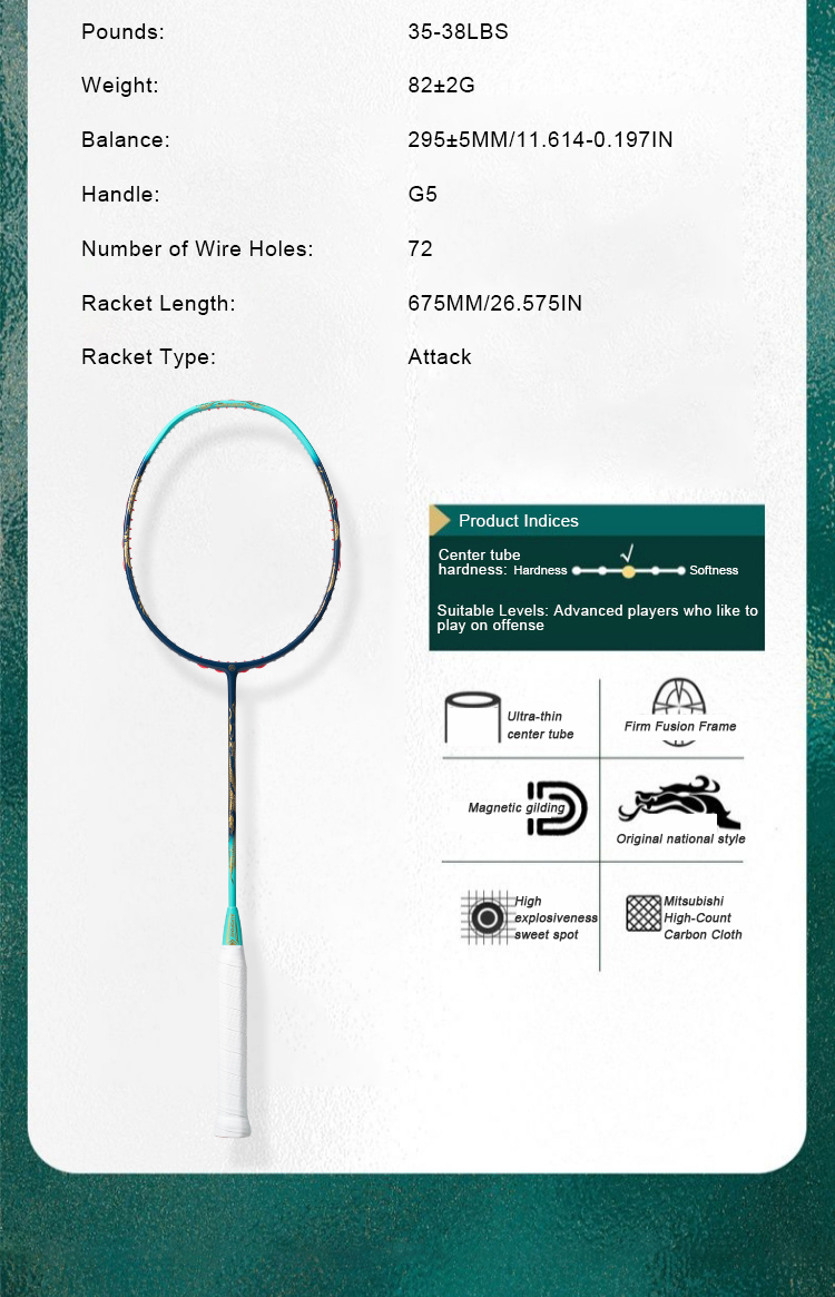 ALP QY 2.0 4U Max 38LBS Golden Dragon Pattern Badminton Racket Ori ...