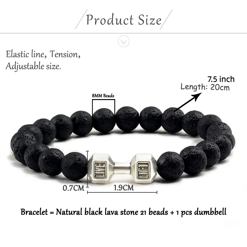Natural Volcanic Stone Bracelet Men Matte Black Lave White Beads Charm ...