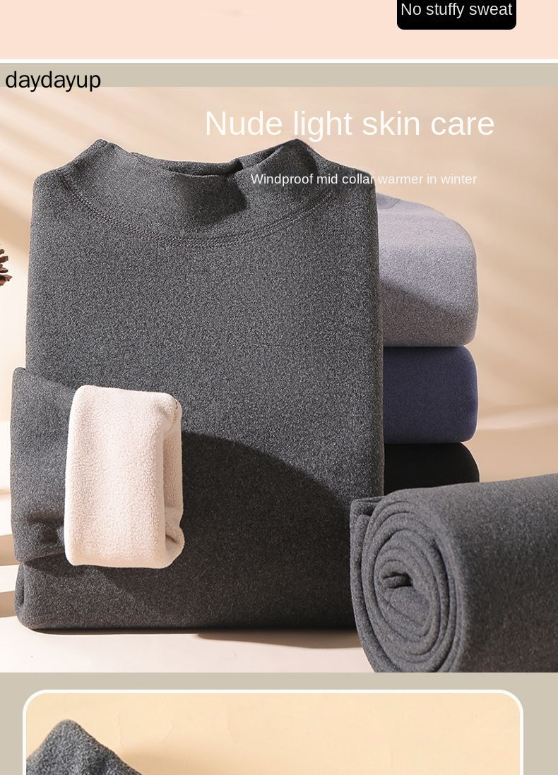 High Neck Warm Underwear Men Thermal Wear Set Berber Fleece Thickened ...