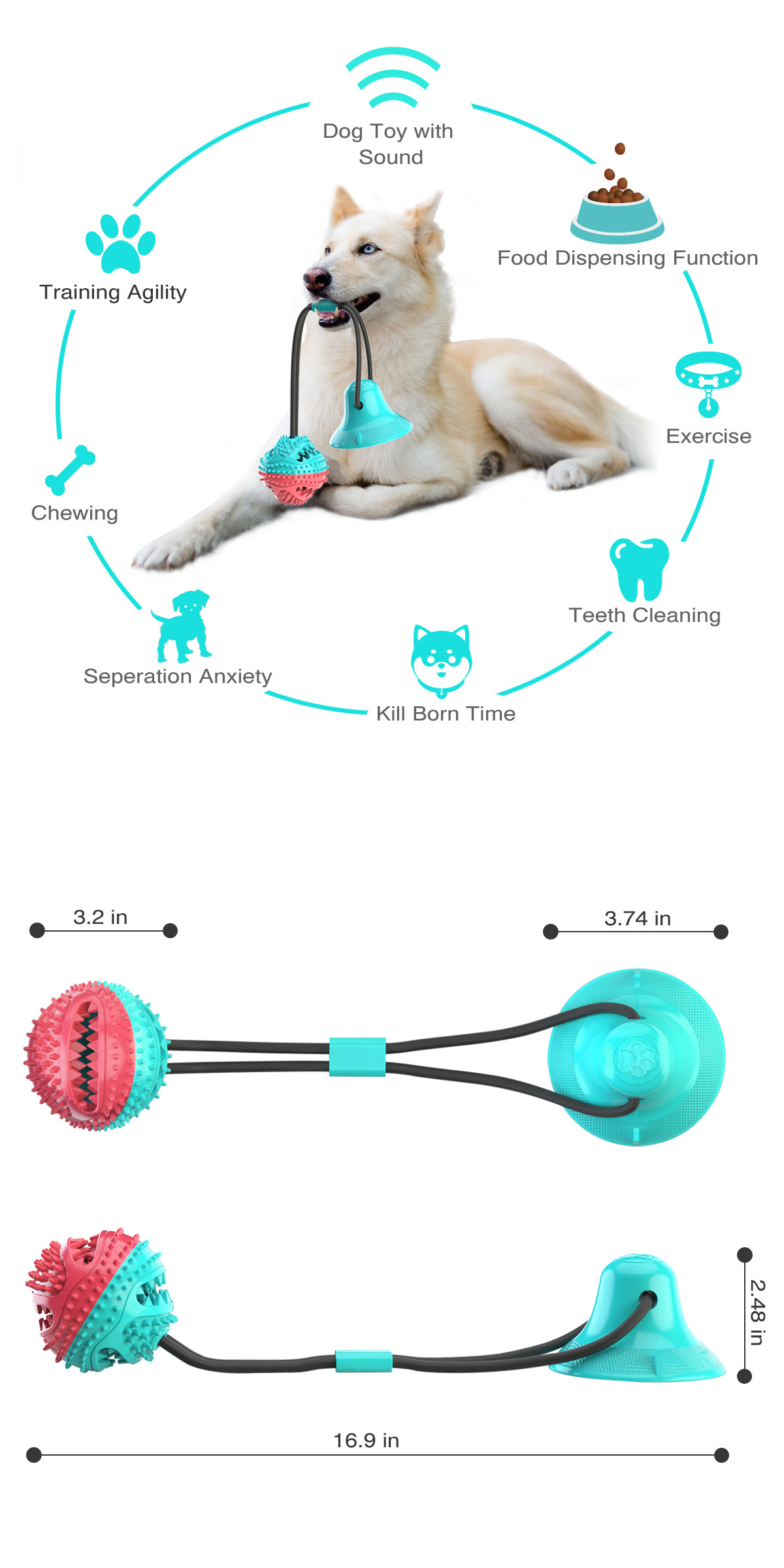 Pet suction cup pull rope ball sound bell puppy leaking food slow ...