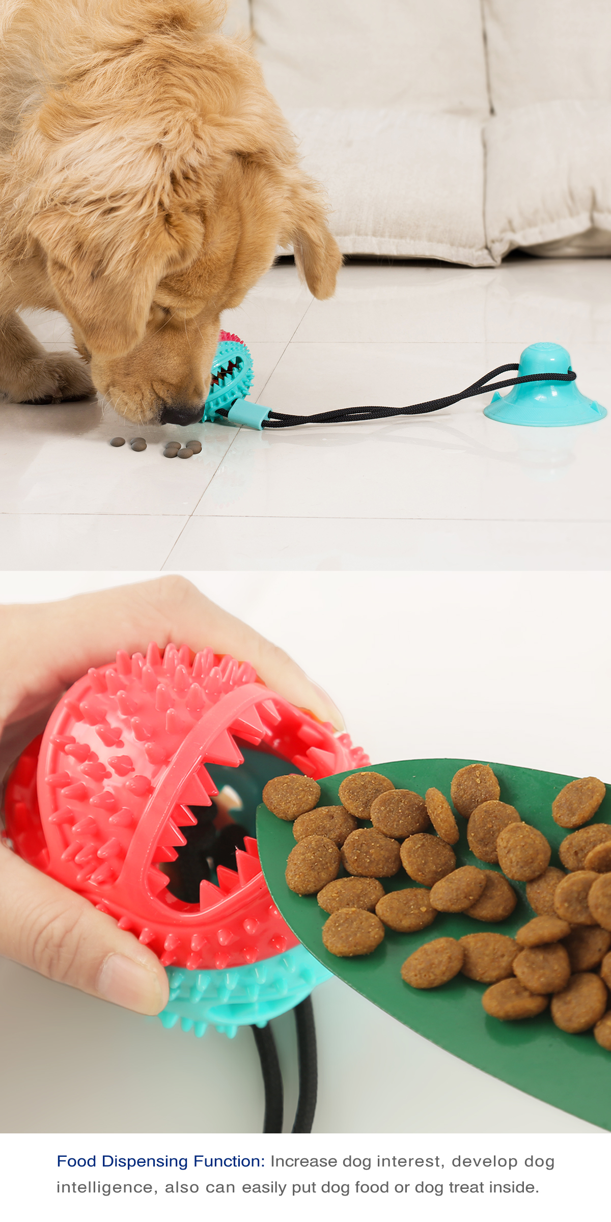 Pet suction cup pull rope ball sound bell puppy leaking food slow ...