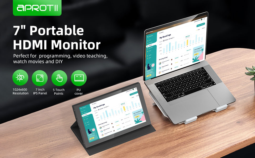APROTII 7 inch 1024x600 IPS Portable Monitor, 5-Points Capacitive ...