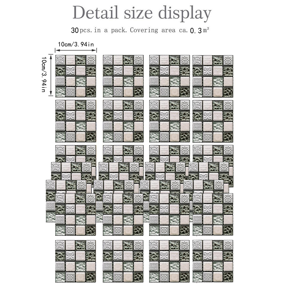30pcs Mosaic oil-proof tile pasting kitchen bathroom waterproof self ...