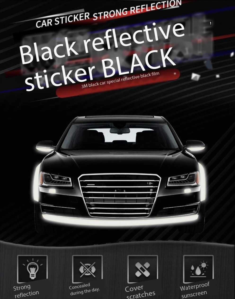 3M Reflective Sticker Black Car Sticker Black Reflective Cover Marks At ...