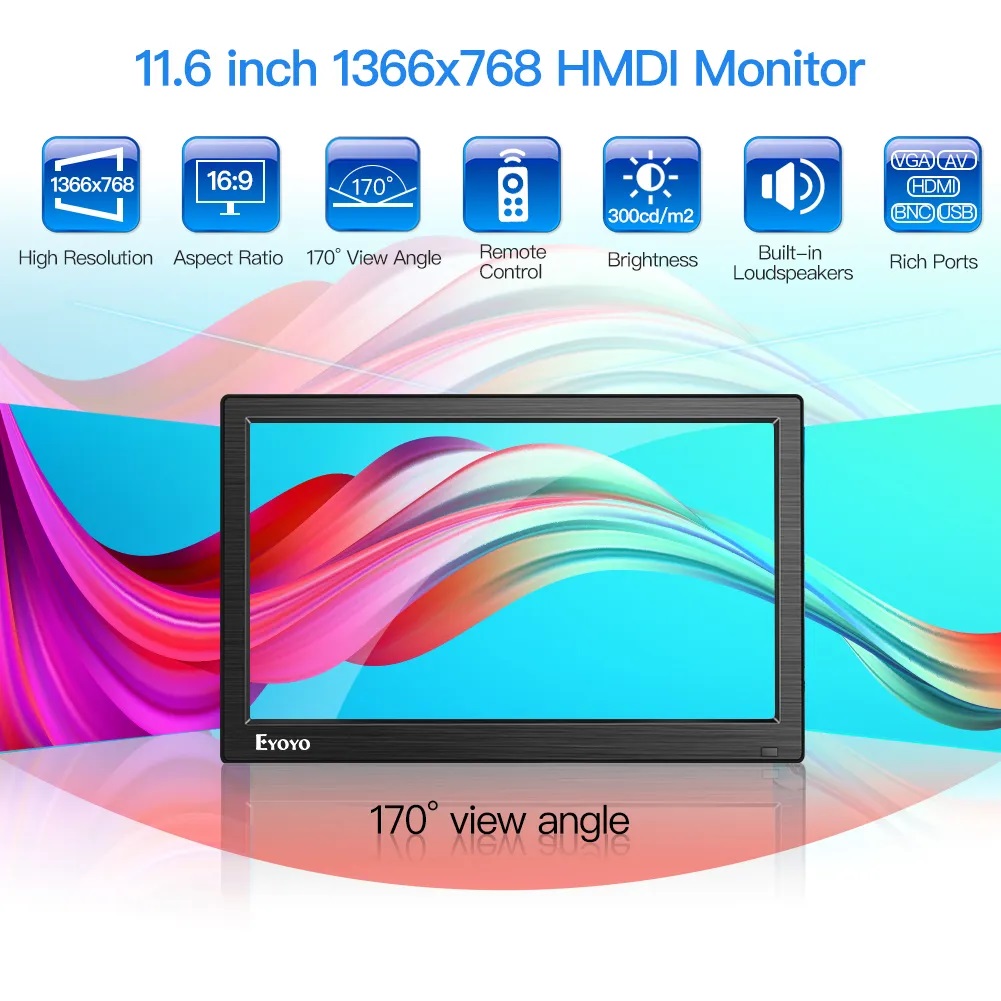 APROTII Portable Small HDMI Monitor 12 inch LCD Monitor 1366x768 w/HDMI ...