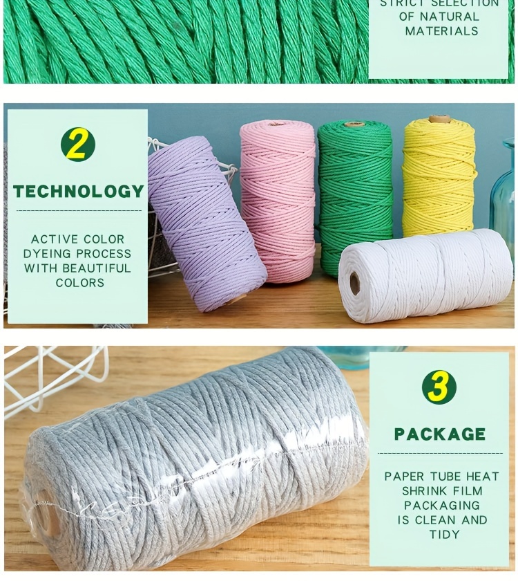 3mm Thick Colorful Cotton Thread Rope Handmade DIY Braided Polyester ...