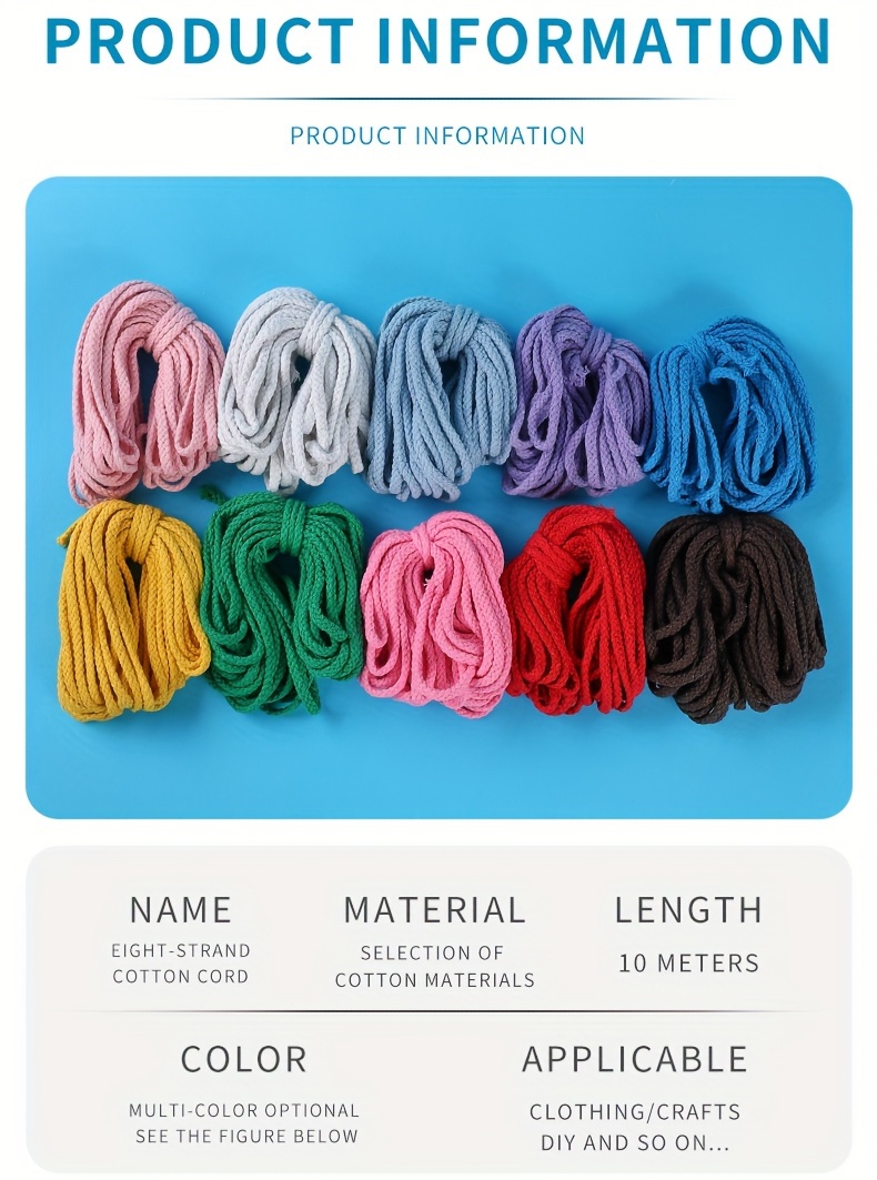 Colorful Cotton Rope 5mm Thick 10m diy Hand-woven Cotton Thread Rope ...