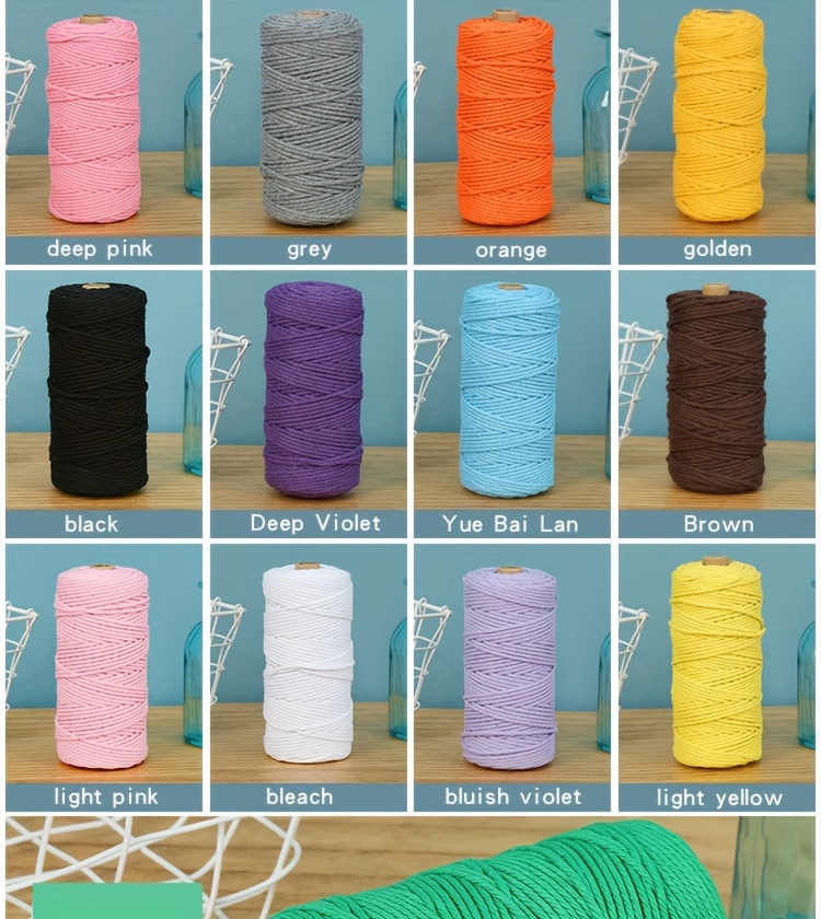 3mm Thick Colorful Cotton Thread Rope Handmade DIY Braided Polyester ...