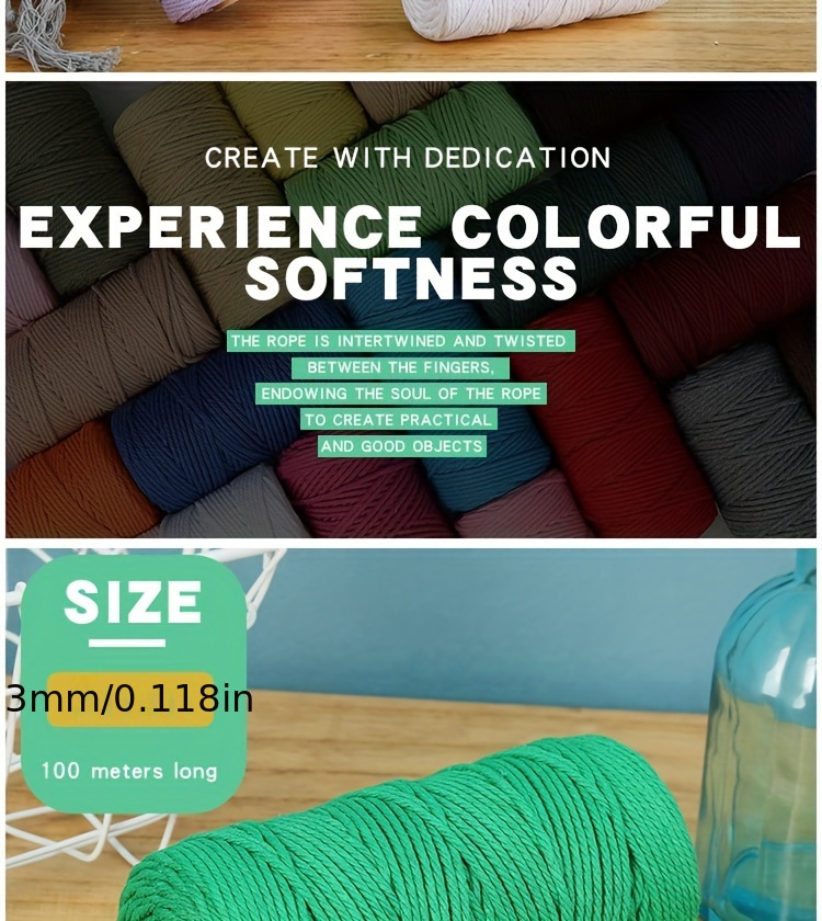3mm Thick Colorful Cotton Thread Rope Handmade DIY Braided Polyester ...