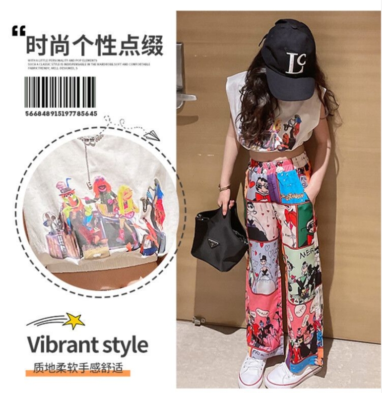 Lemon-tree 2pcs girls' graffiti suit summer new children's western ...