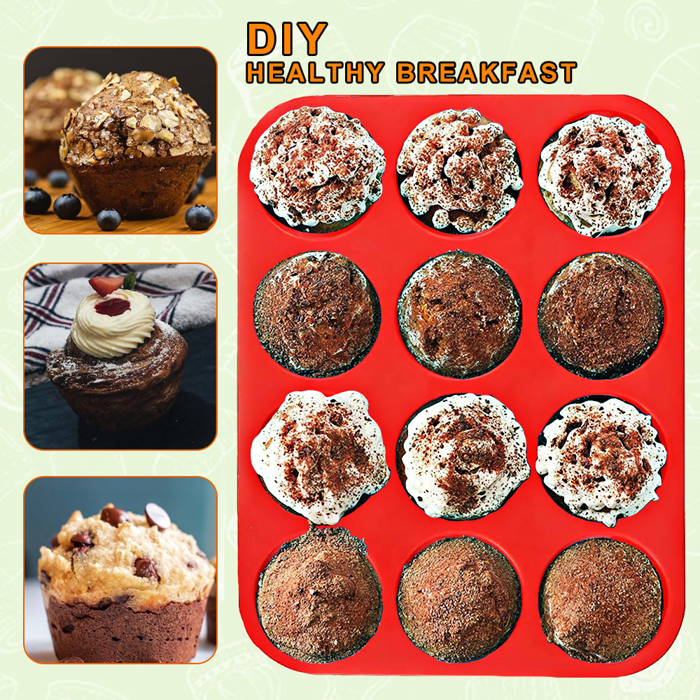 Silicone Muffin Baking Pan & Cupcake Tray 12 Cups/24 Cups - Nonstick ...