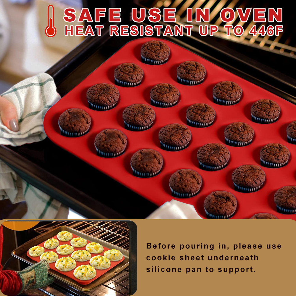 Silicone Muffin Baking Pan & Cupcake Tray 12 Cups/24 Cups - Nonstick ...
